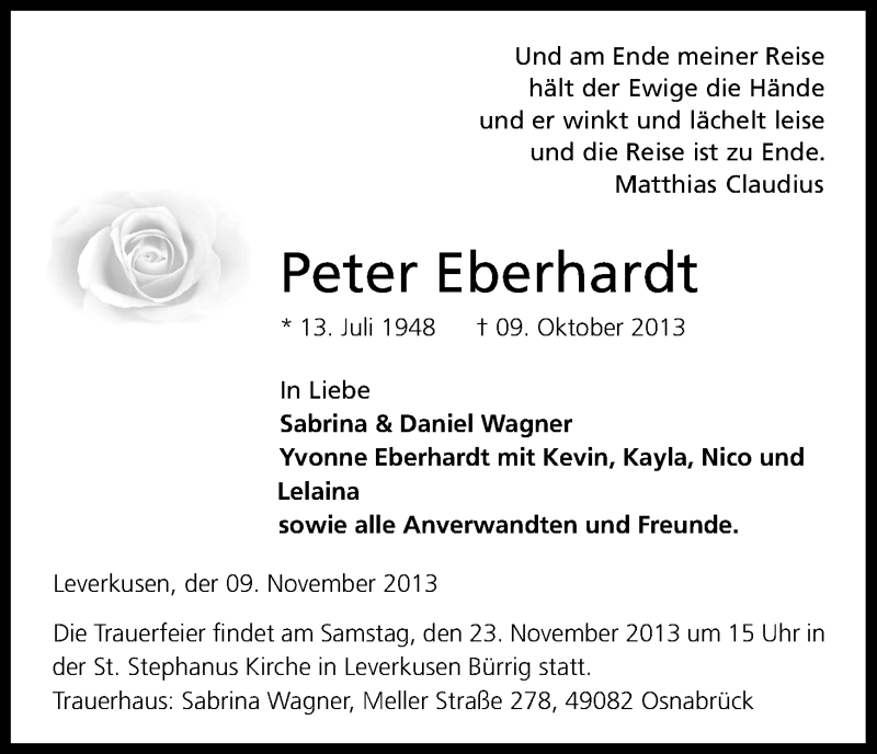 Traueranzeigen von Peter Eberhardt | WirTrauern