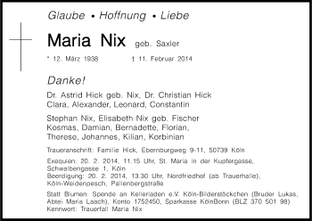 Traueranzeigen von Maria Nix | WirTrauern