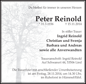 Traueranzeigen von Peter Reinold | WirTrauern