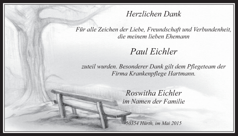 Traueranzeigen von Paul Eichler | WirTrauern Traueranzeigen von Paul Eichler | WirTrauern