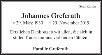 Traueranzeigen von Johannes Greferath | WirTrauern