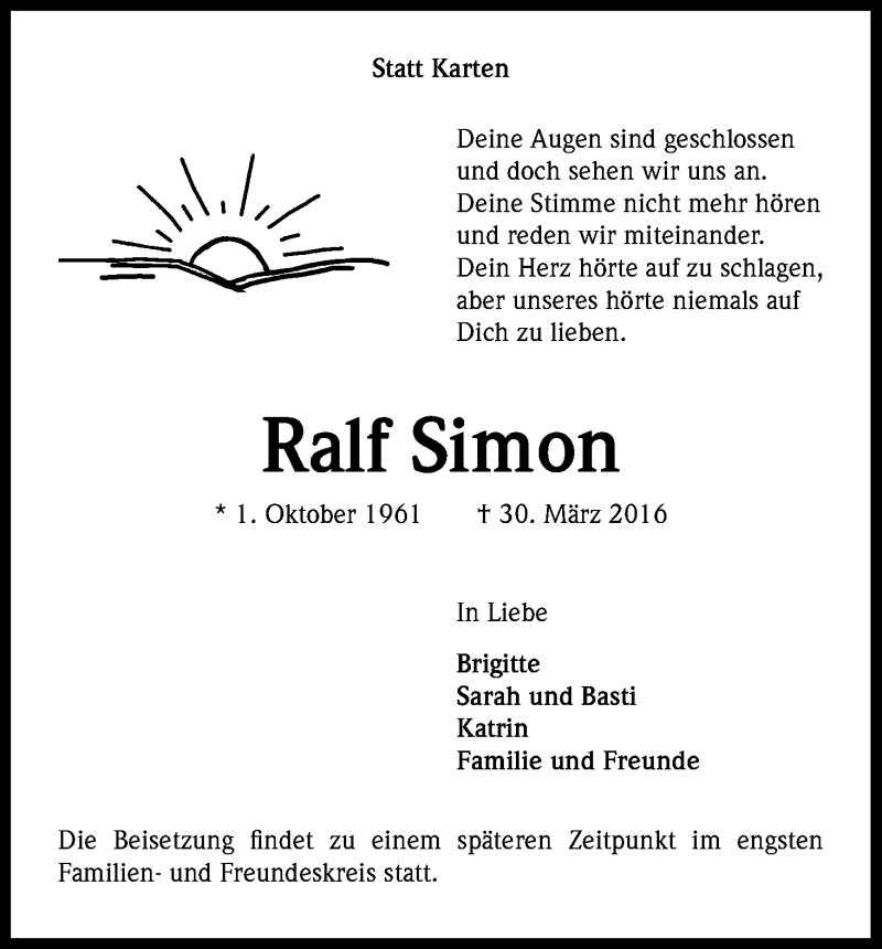 Traueranzeigen von Ralf Simon | WirTrauern