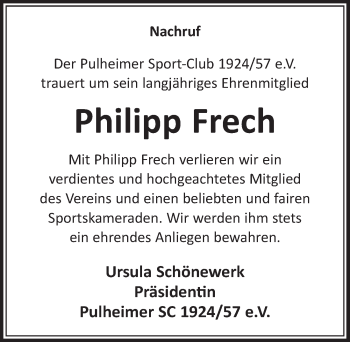 Traueranzeigen von Philipp Frech | WirTrauern