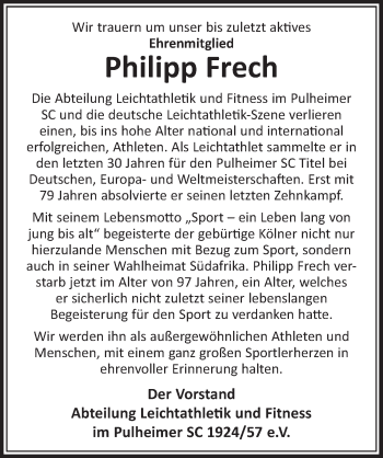 Traueranzeigen von Philipp Frech | WirTrauern