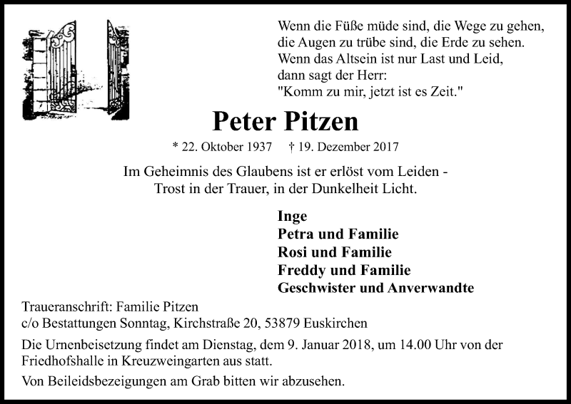Traueranzeigen von Peter Pitzen | WirTrauern
