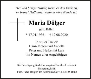 Traueranzeigen von Maria Dölger | WirTrauern