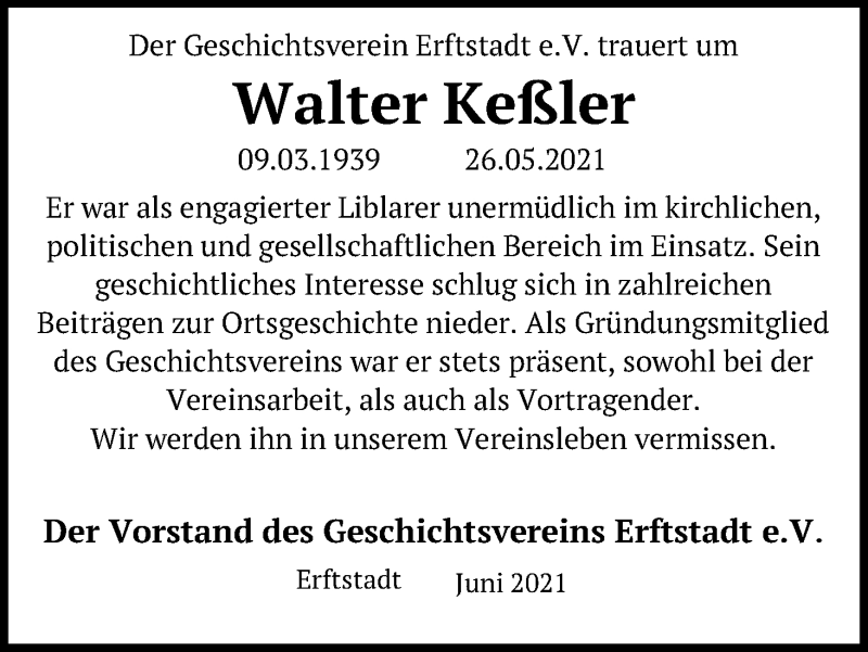 Traueranzeigen von Walter Keßler | WirTrauern