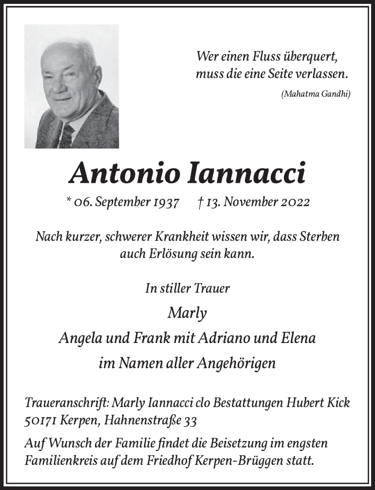Traueranzeigen von Antonio Iannacci | WirTrauern