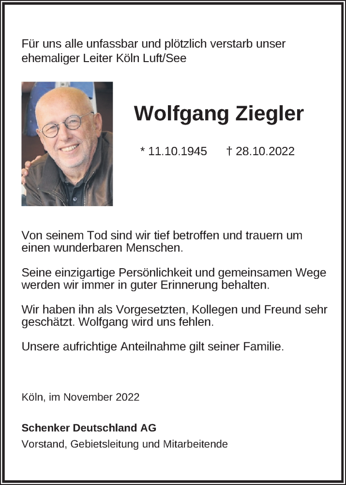 Traueranzeigen von Wolfgang Ziegler | WirTrauern Traueranzeigen von Wolfgang Ziegler | WirTrauern